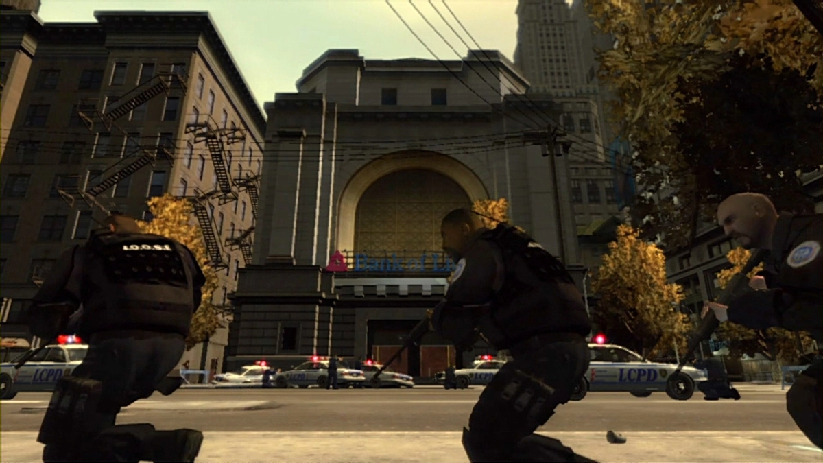 The SWAT team blockade the outside of the Bank Of Liberty. - GTAVice.net