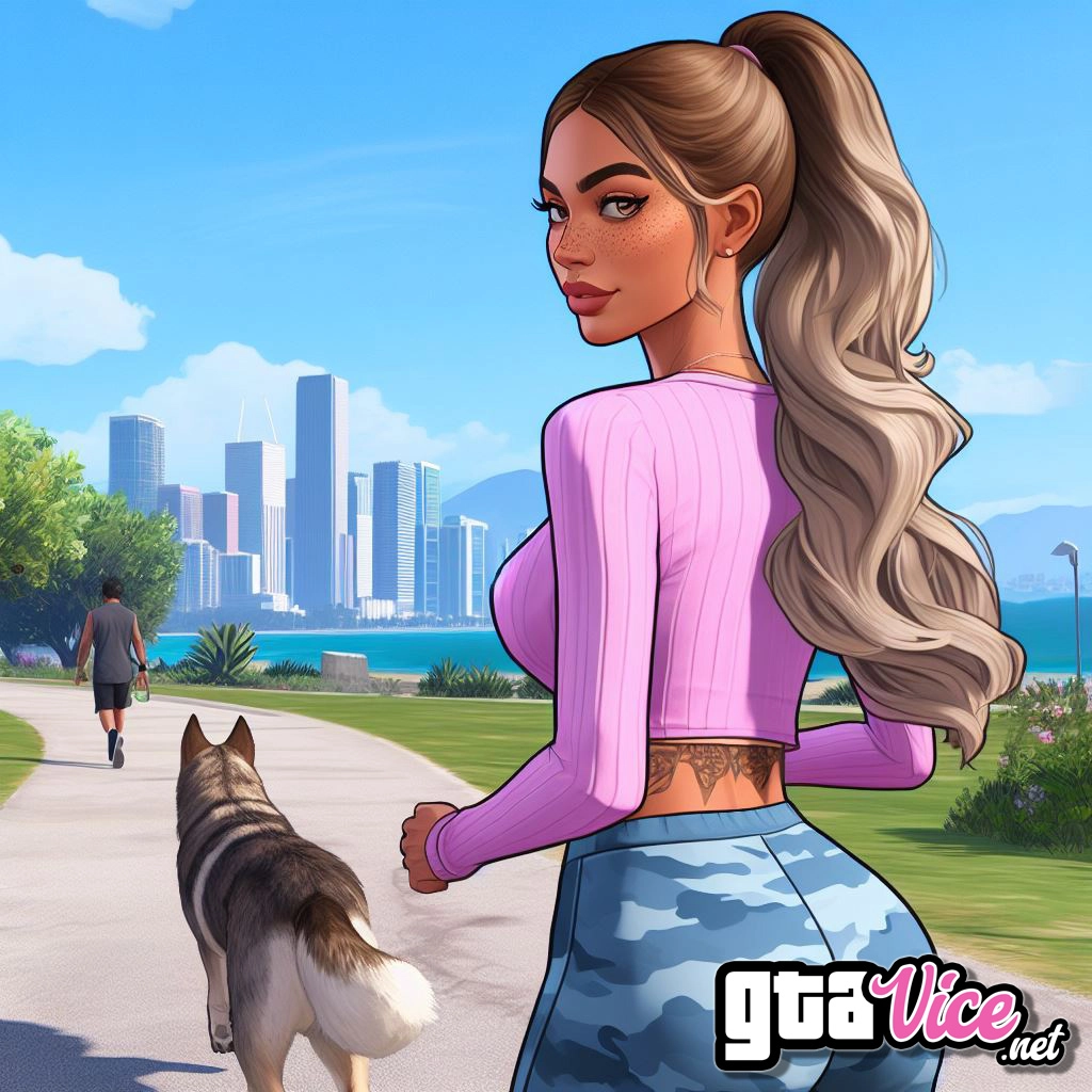Lucia Walking Her Pet Dog Concept Art (AI Generated By Psy) - GTAVice.net