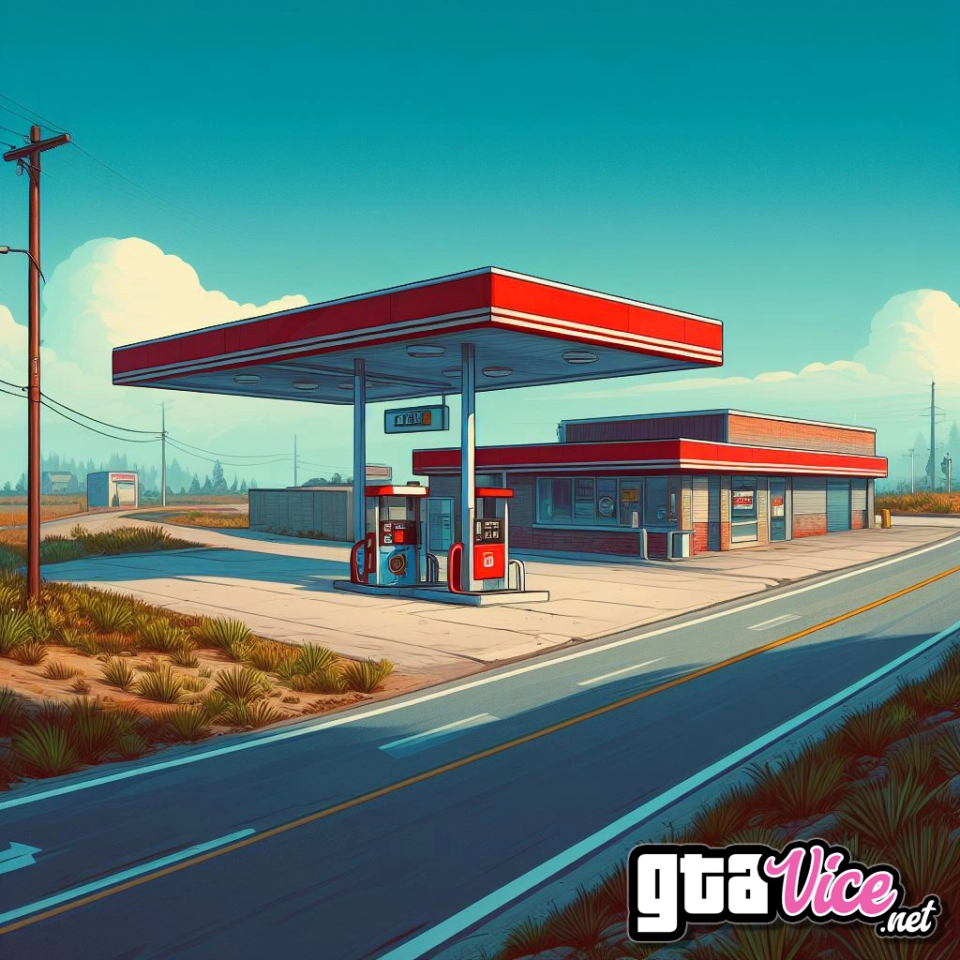 Red Gas Station Concept Art (AI Generated By Psy) - GTAVice.net